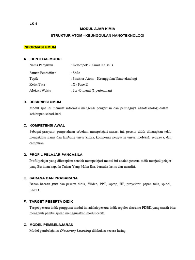 LK4 Modul Ajar Nanoteknologi | PDF | Kajian Bahasa Asing | Sains & Matematika