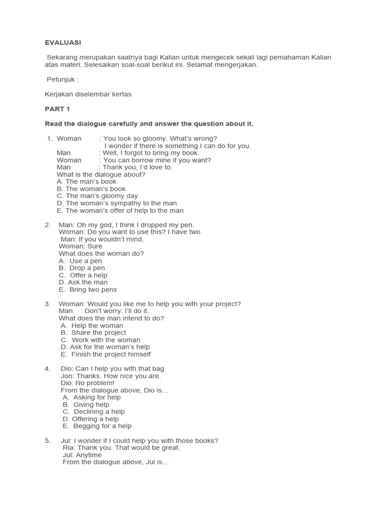 Offering Help Dialogue Exercises | PDF