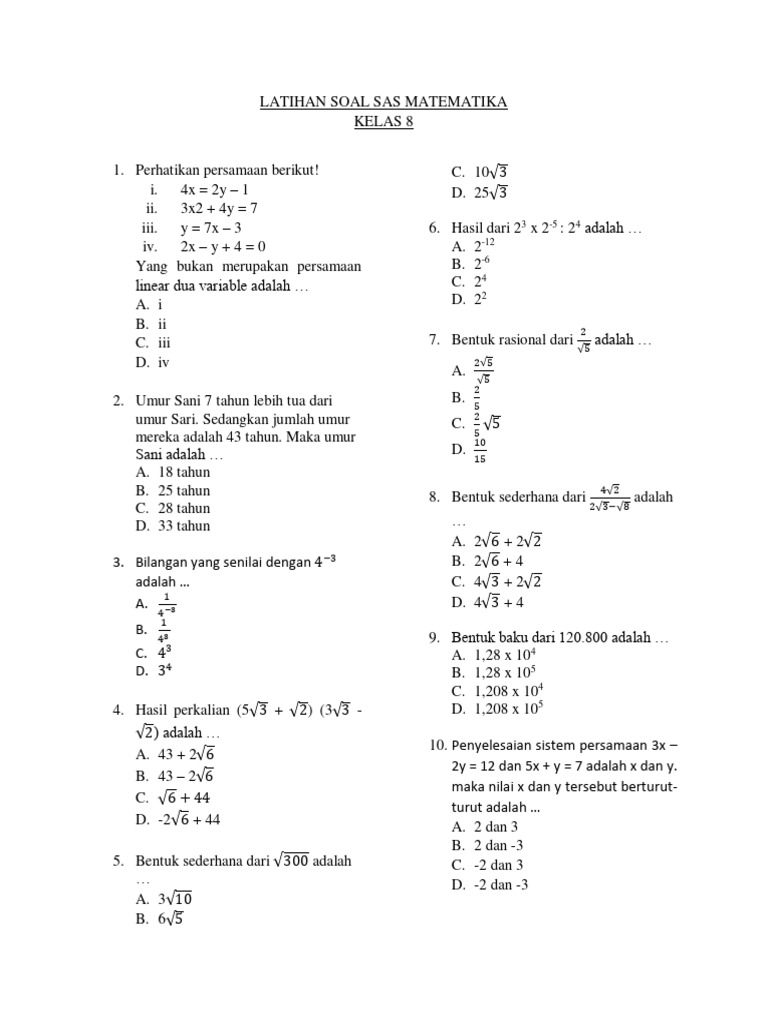 Latihan Soal Sas Matematika | PDF