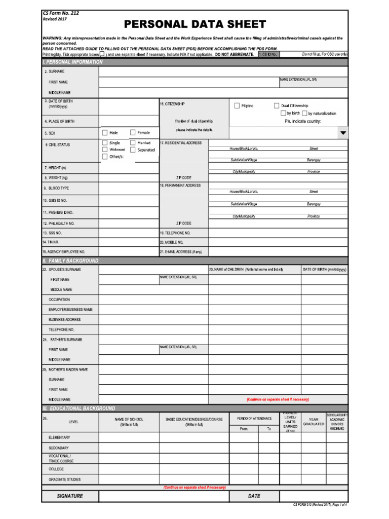 Personal Data Sheet | PDF