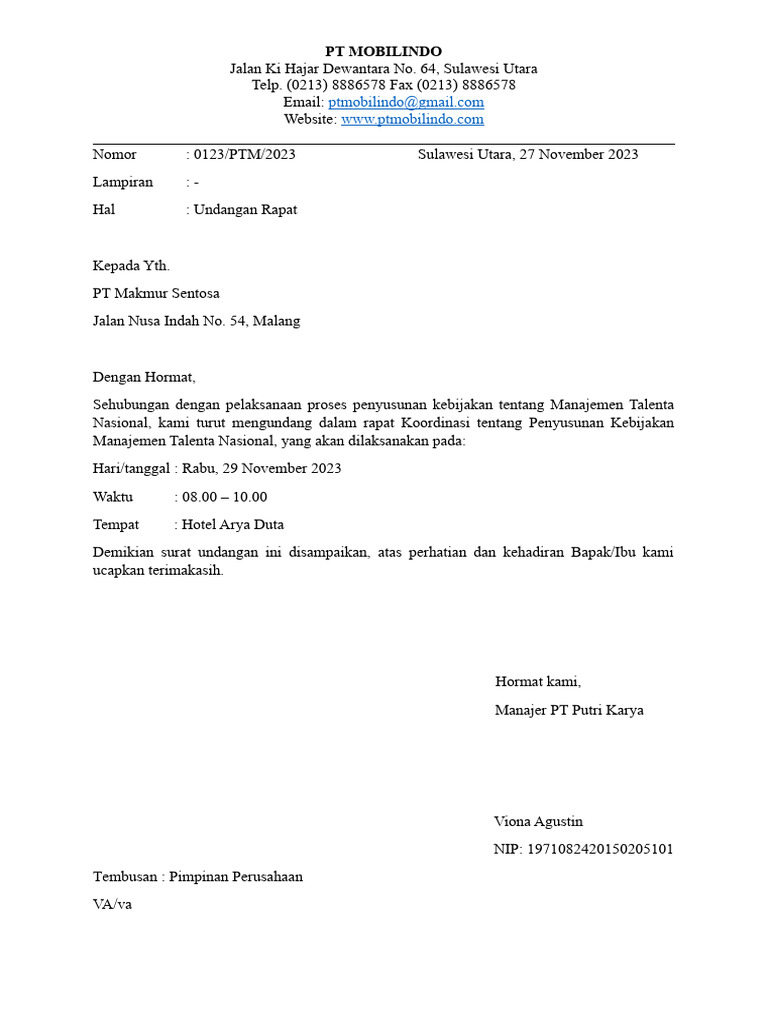 Surat Undangan Rapat (New Official Style) | PDF