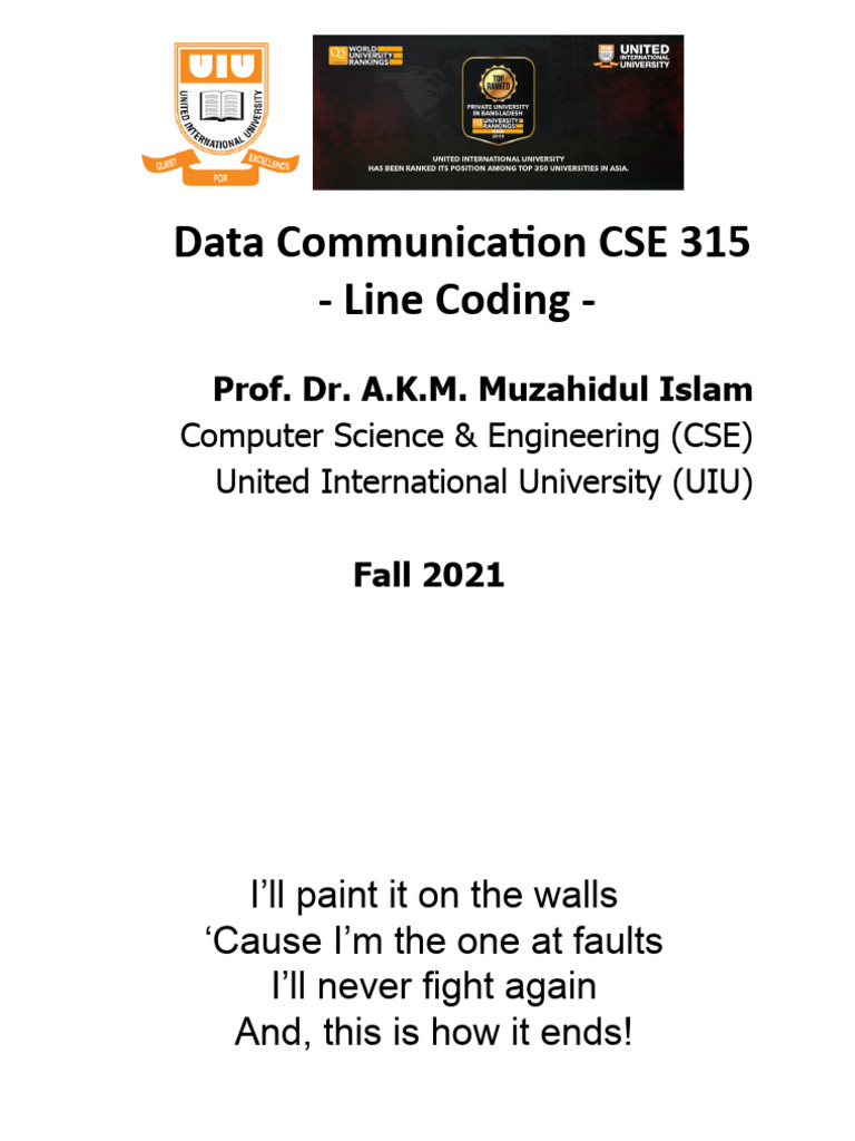 CSE 315 Lecture-No.5 (Fall 2021) - Line Coding | PDF | Digital Signal | Computer Data