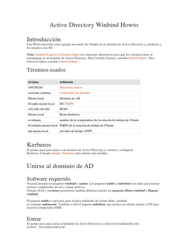 Active Directory Winbind Howto | Descargar gratis PDF | Directorio ...