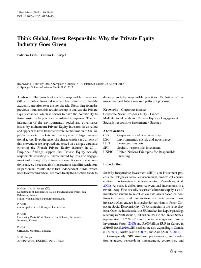 Think Global, Invest Responsible: Why The Private Equity Industry Goes ...