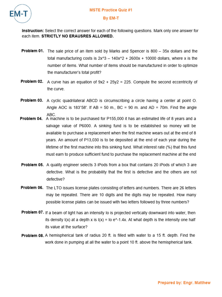 MSTE Quiz #1 | PDF