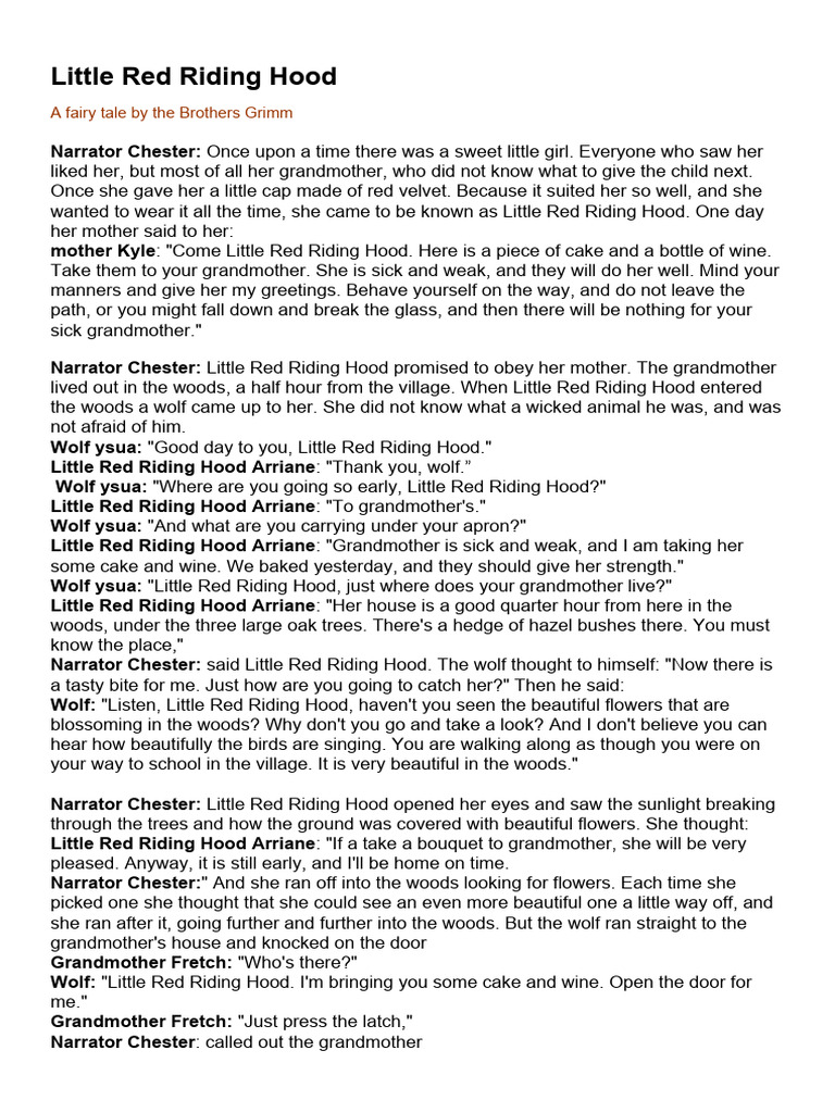 Little Red Riding Hood by The Brothers Grimm GRP 3 | Download Free PDF ...