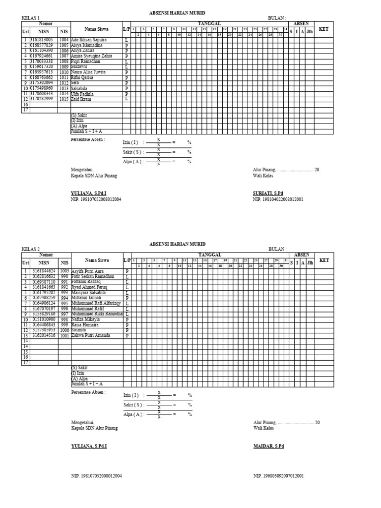 ABSEN SISWA-SISWI TAHUN PELAJARAN 2023-2024 | PDF