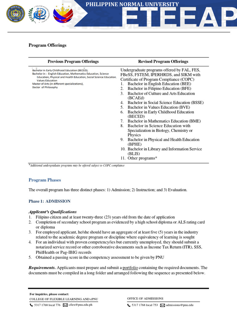 PNU ETEEAP Guidelines v2024 | PDF | Bachelor's Degree | University And College Admission
