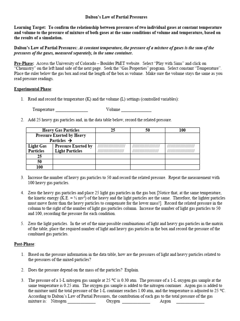 Dalton's Law of Partial Pressures 2 | PDF | Gases | Temperature
