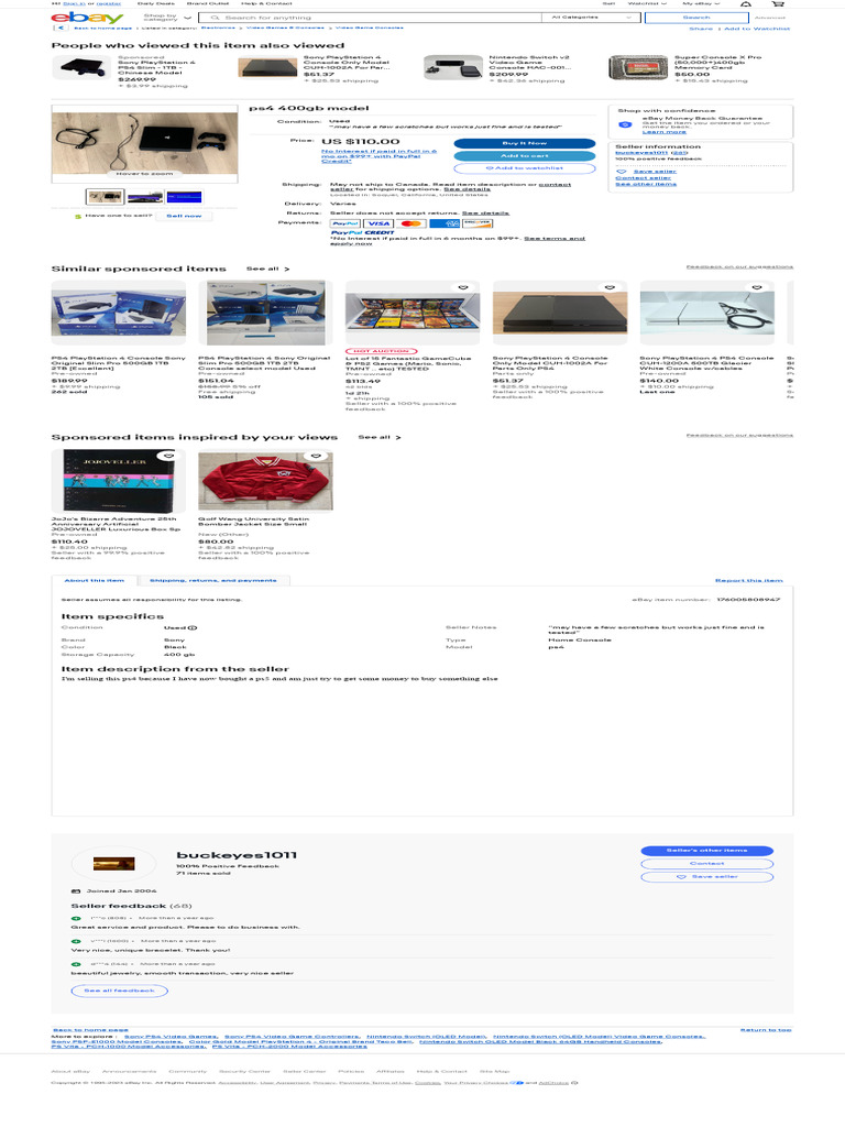 ps4 400gb Model Ebay | PDF | E Bay | Computing