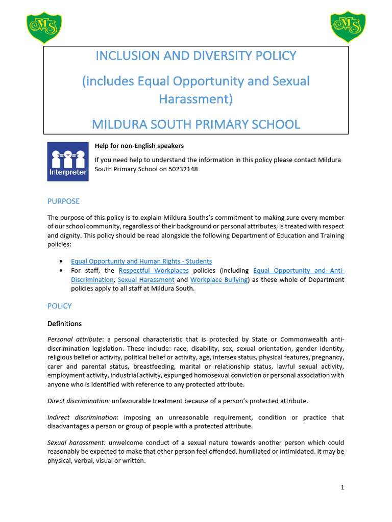 2023 Inclusion and Diversity Policy | PDF | Sexual Harassment ...