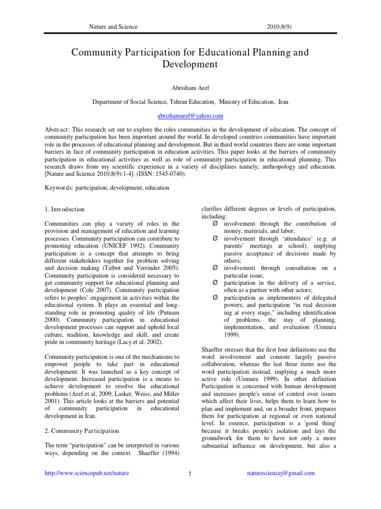 Community Participation For Educational Planning and Development | PDF ...
