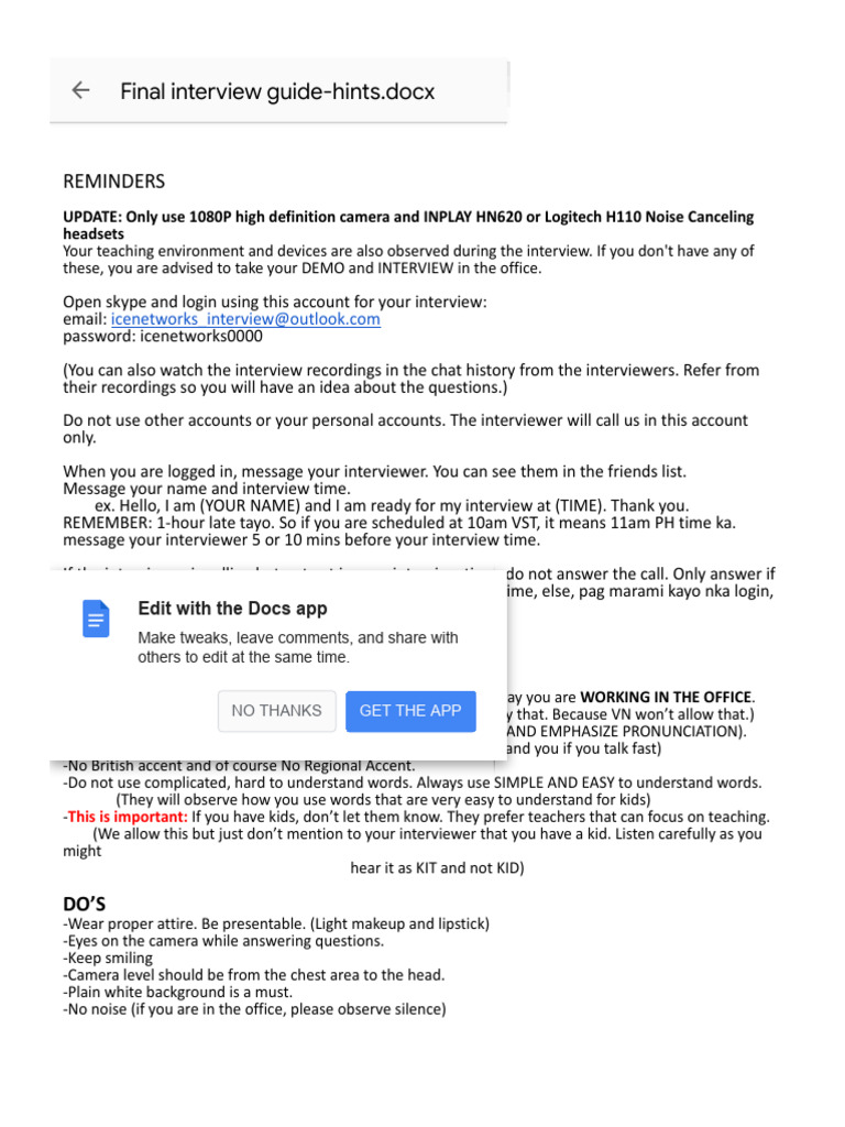 Final Interview Guide-Hints | PDF | English As A Second Or Foreign Language