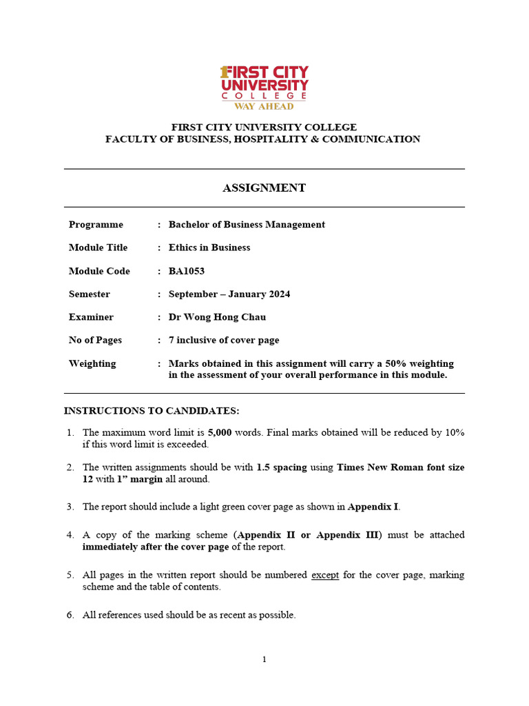 Assignment Topic and Appendix | PDF | Business Ethics