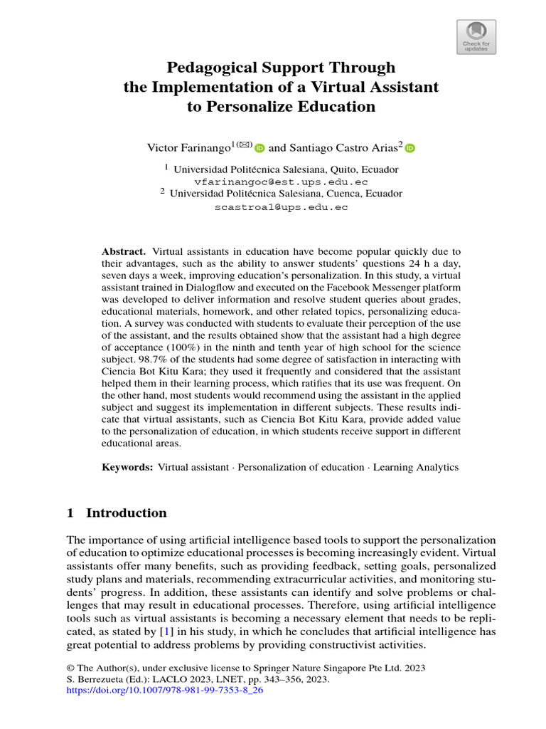 Pedagogical Support Through The Implementation of A Virtual Assistant ...