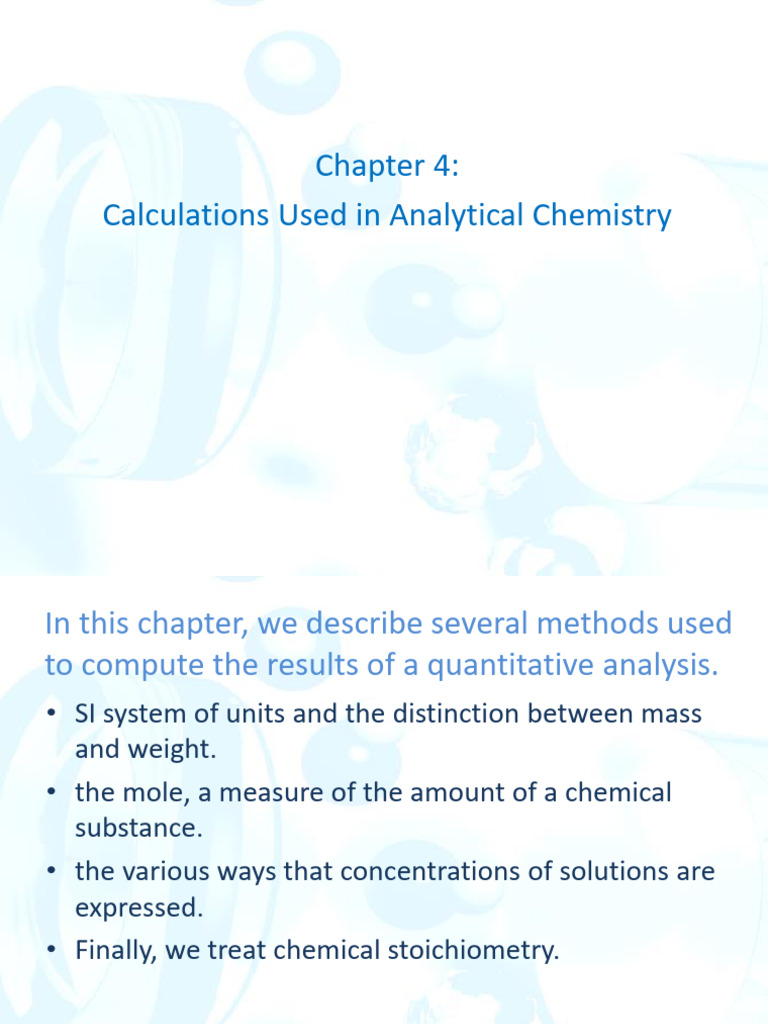 Calculation Used in Anal Chem | PDF | Mole (Unit) | Stoichiometry