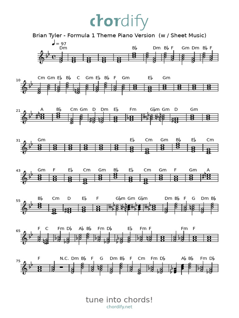 Chordify Brian Tyler Formula 1 Theme Piano Version W Sheet Music | PDF | Music Theory | Musical ...
