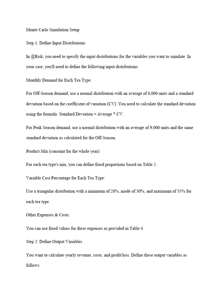 Monte Carlo Simulation Setup | PDF | Coefficient Of Variation | Normal ...