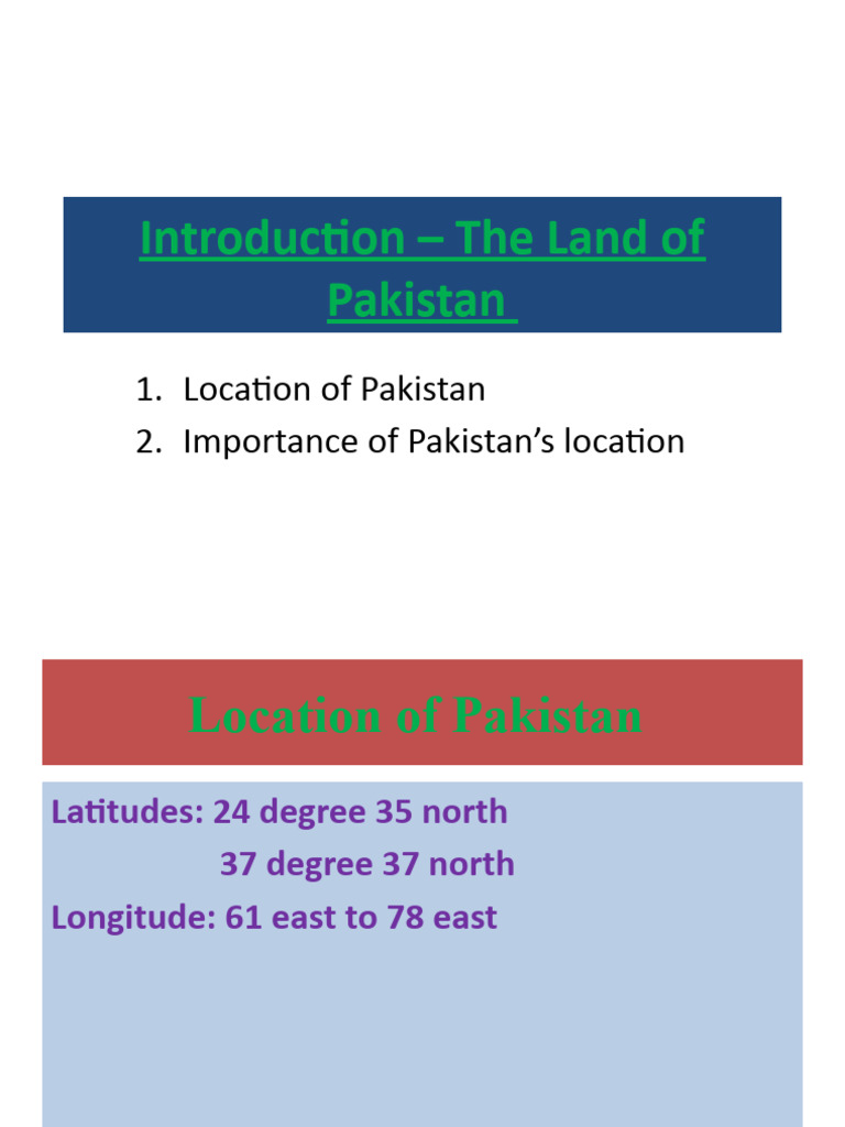Introduction - The Land of Pakistan | PDF | Pakistan | Longitude