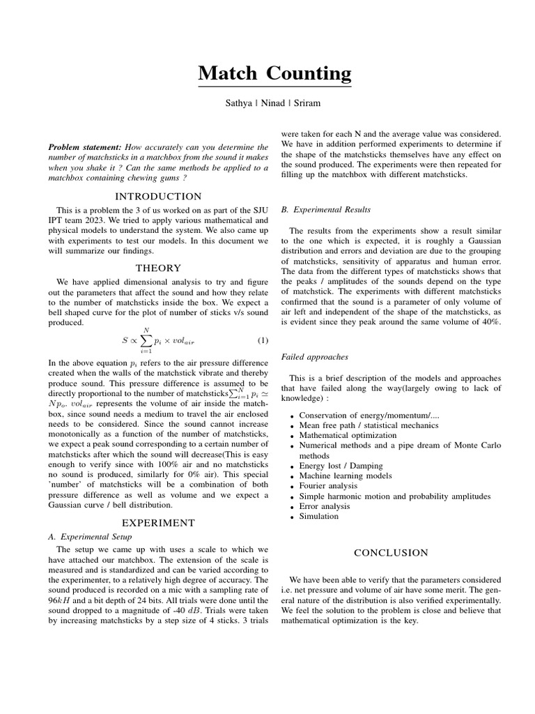Match Counting: Sathya - Ninad - Sriram | PDF | Normal Distribution | Experiment