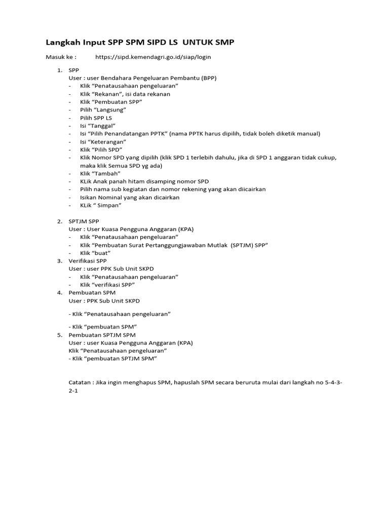 Langkah PEMBUATAN SPP SPM LS DAN TANDA BUKTI PEMBAYARAN (GU) PADA SIPD | PDF