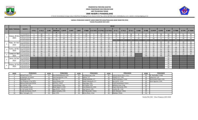 Jadwal Pengawas Sas Pas 2023 | PDF