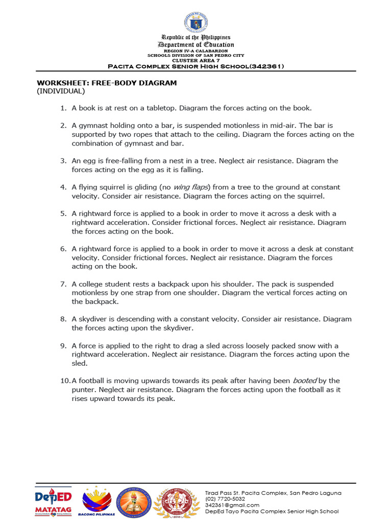 Worsksheet Free Body Diagram | PDF | Force | Drag (Physics)