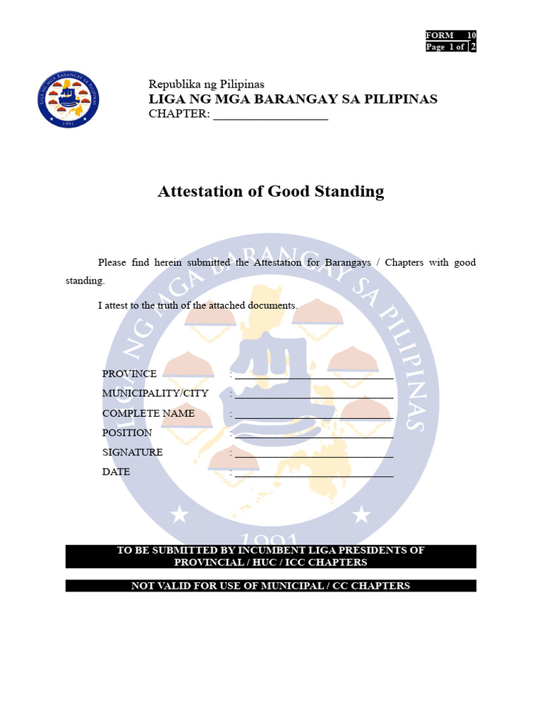 LNB National - ELECTION - ForM - Attestation of Good Standing ...