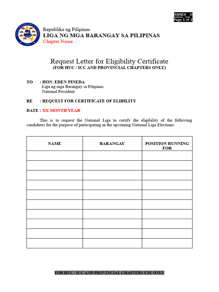 LNB National - ELECTION - ForM - Request For Certificate of Eligibility ...