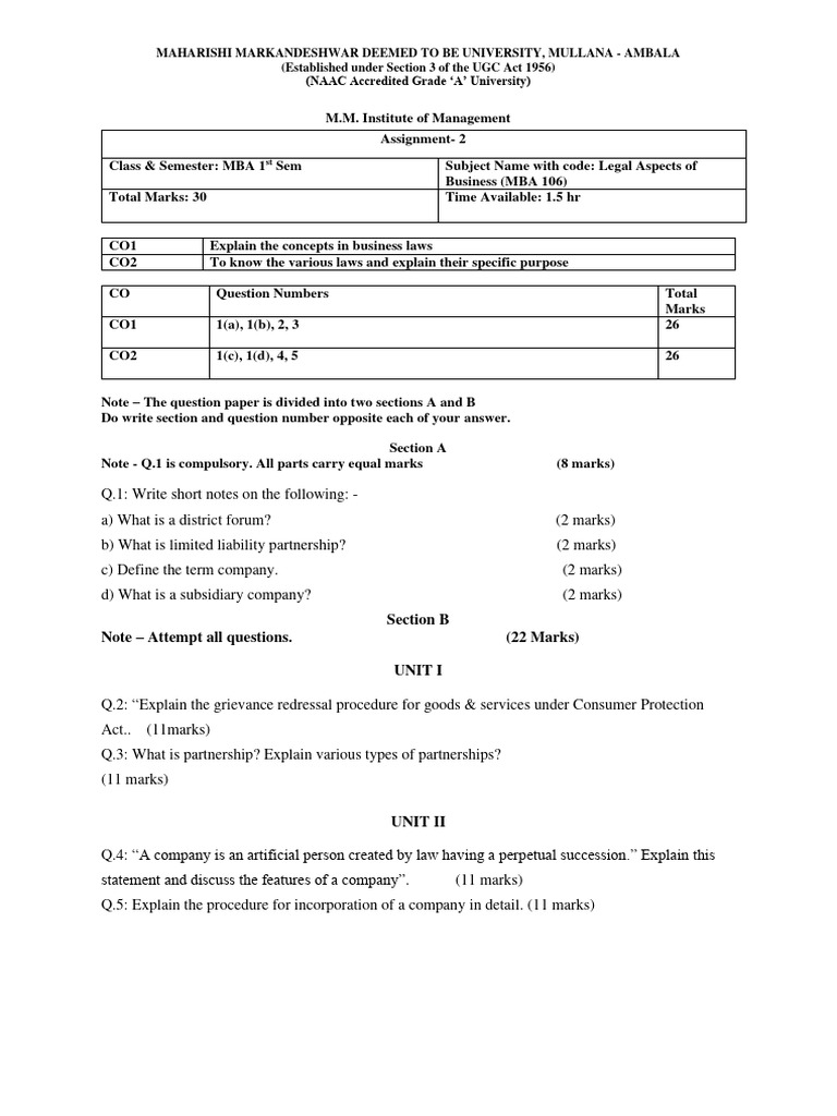 MBA Legal Aspects of Business Exam Guide | PDF