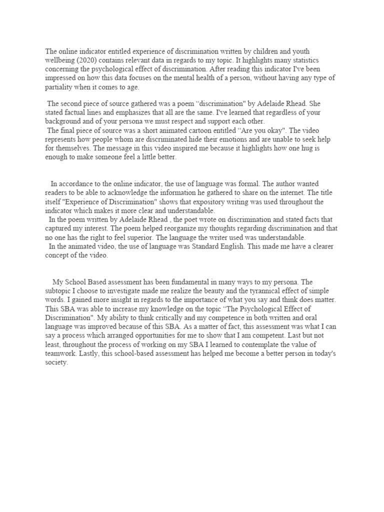 English SBA | PDF | Experience | Thought