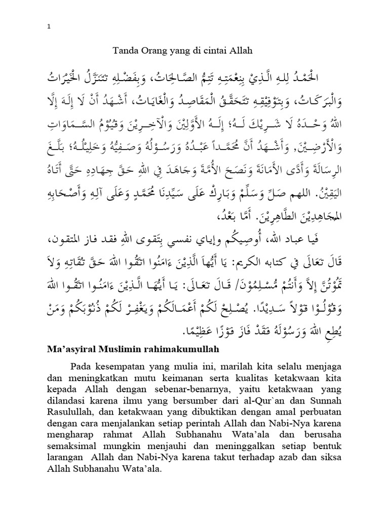 Tanda Orang Yang Dicintai Allah | PDF
