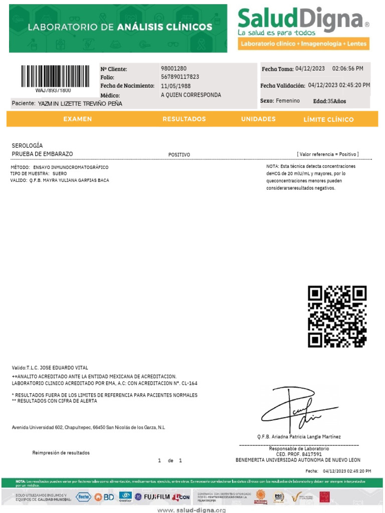 Prueba de Embarazo Salud Digna 2 | Descargar gratis PDF | Enfermedades y trastornos | Salud pública