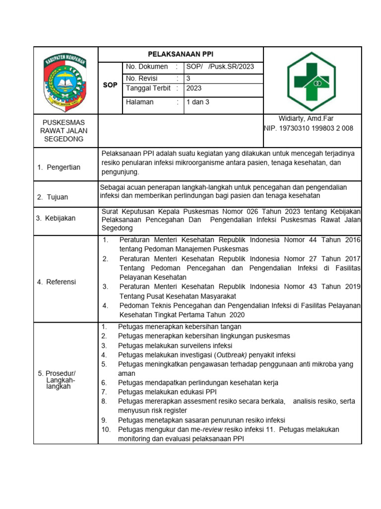 Sop Pelaksanaan Ppi | PDF