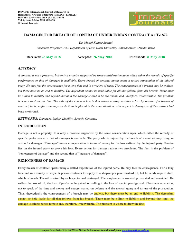 Sadual - Breach Under ICA | PDF | Damages | Breach Of Contract