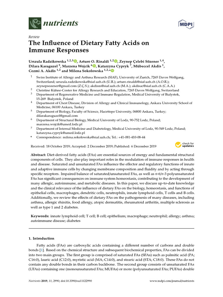 2019 URSZULA The Influence of Dietary Fatty Acids On Immune Response | PDF | Interleukin 10 ...