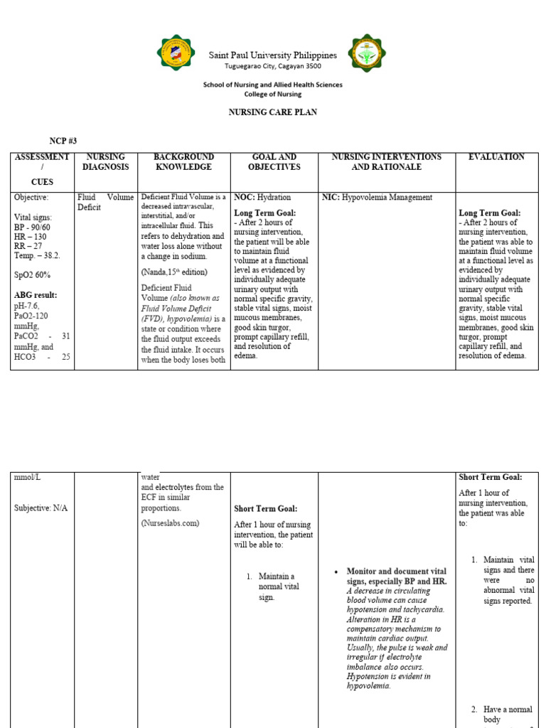 NCP 3 - Deficient Fluid Volume | Download Free PDF | Dehydration | Medicine