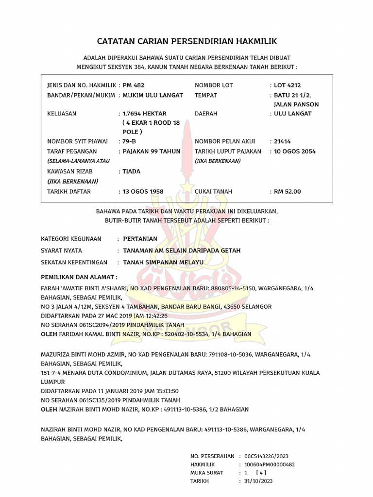 Lot 4212 - Carian Persendirian | PDF