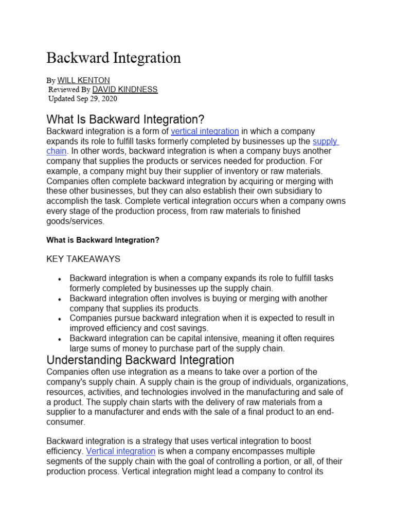 Backward Integration | PDF | Supply Chain | Tariff