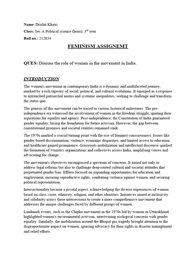 Feminism 2ND Assignment | PDF | Gender Studies | Gender Equality