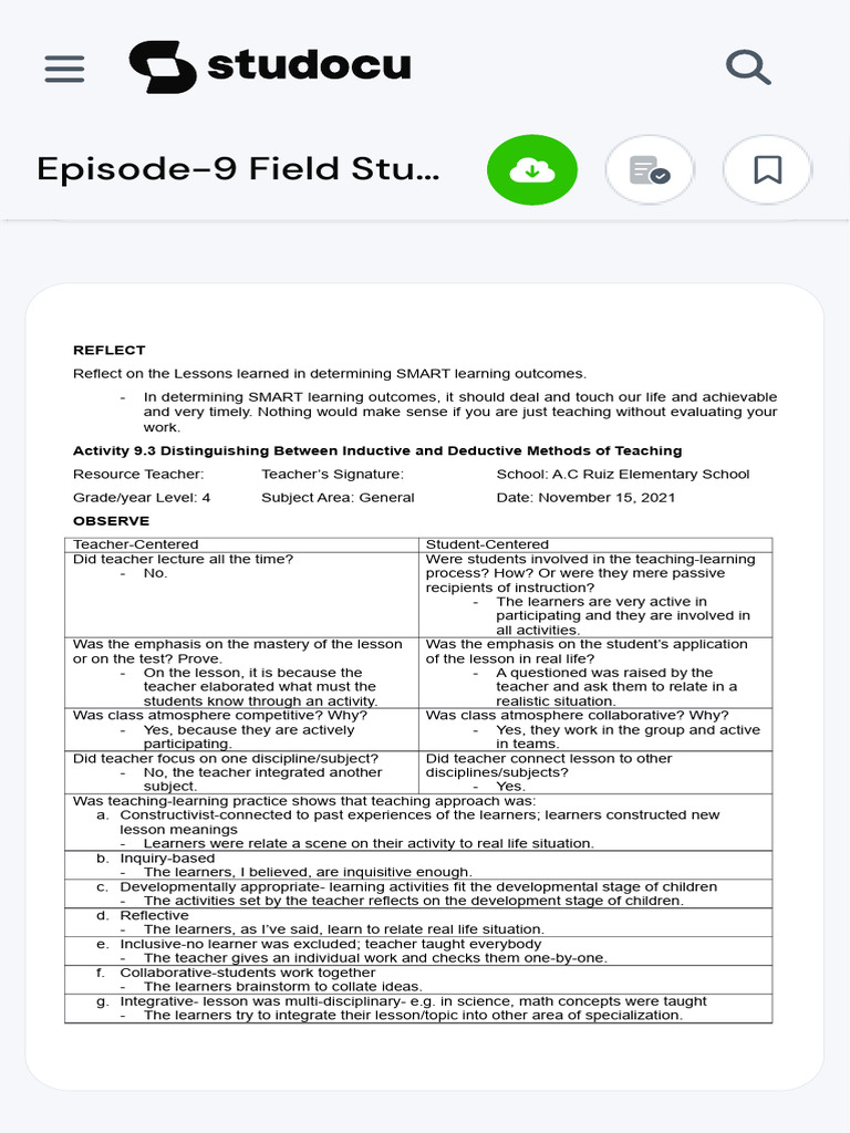 Episode-9 Field Study Episode Four To Nine. Educa | PDF | Learning ...