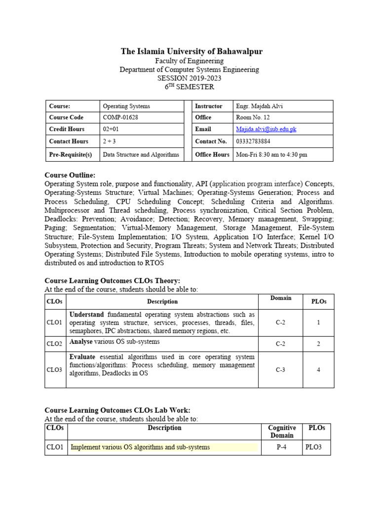 Os Course Outline May2022 Ok Pdf Process Computing Scheduling Computing 