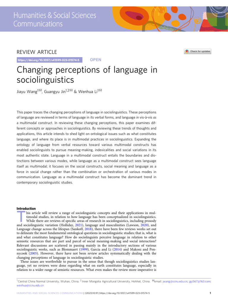 Changing Perceptions of Language in Sociolinguistics | PDF ...