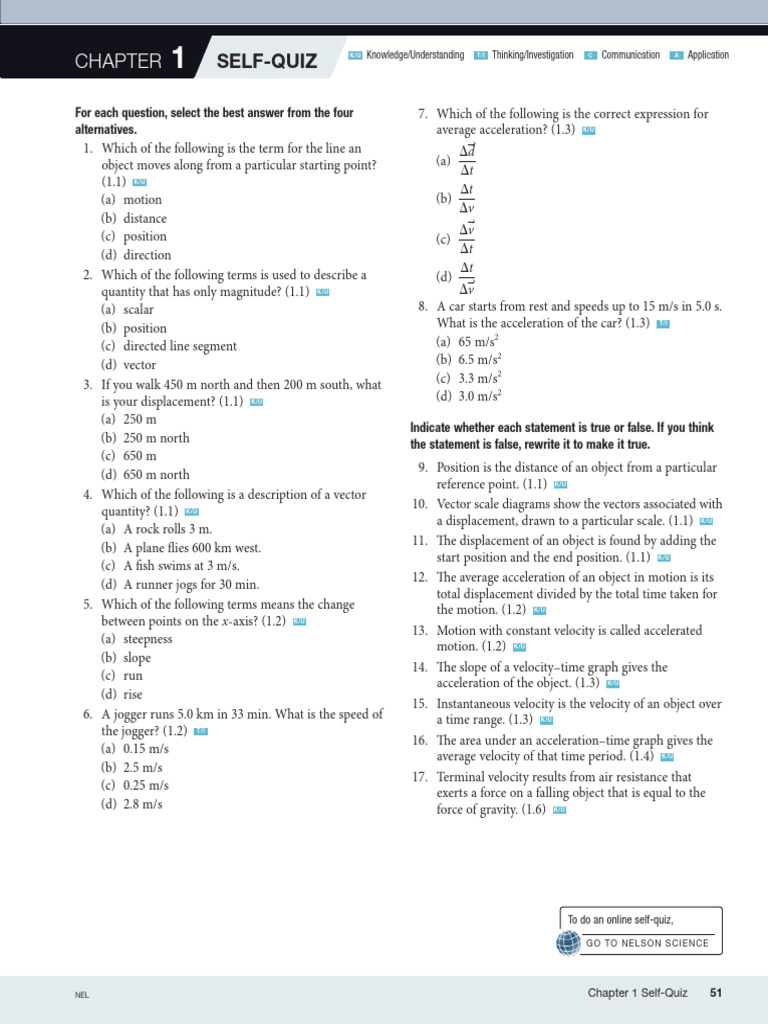 Self-Quiz: For Each Question, Select The Best Answer From The Four Alternatives | PDF | Velocity ...