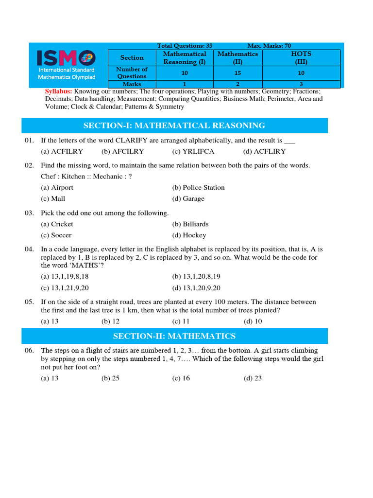 ISMO Model Paper2 5 | PDF | Mathematics | Arithmetic