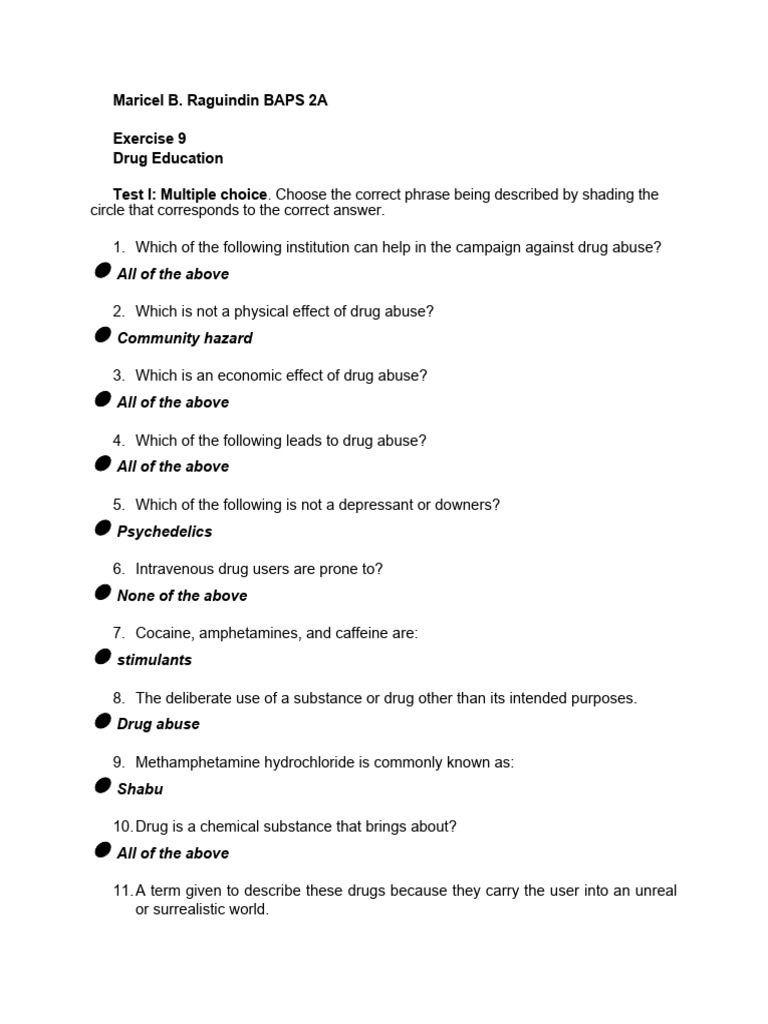 Drug Abuse Exercise | PDF | Substance Abuse | Psychoactive Drugs