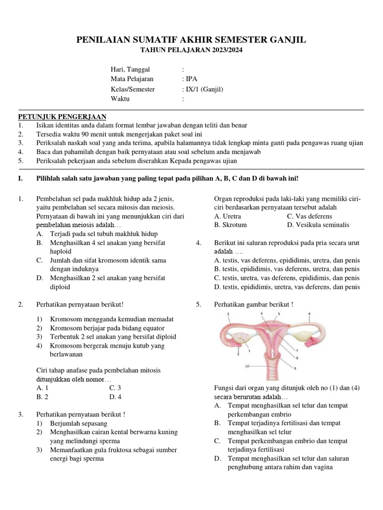 Latihan PSAS Ganjil IPA Kelas 9 | PDF