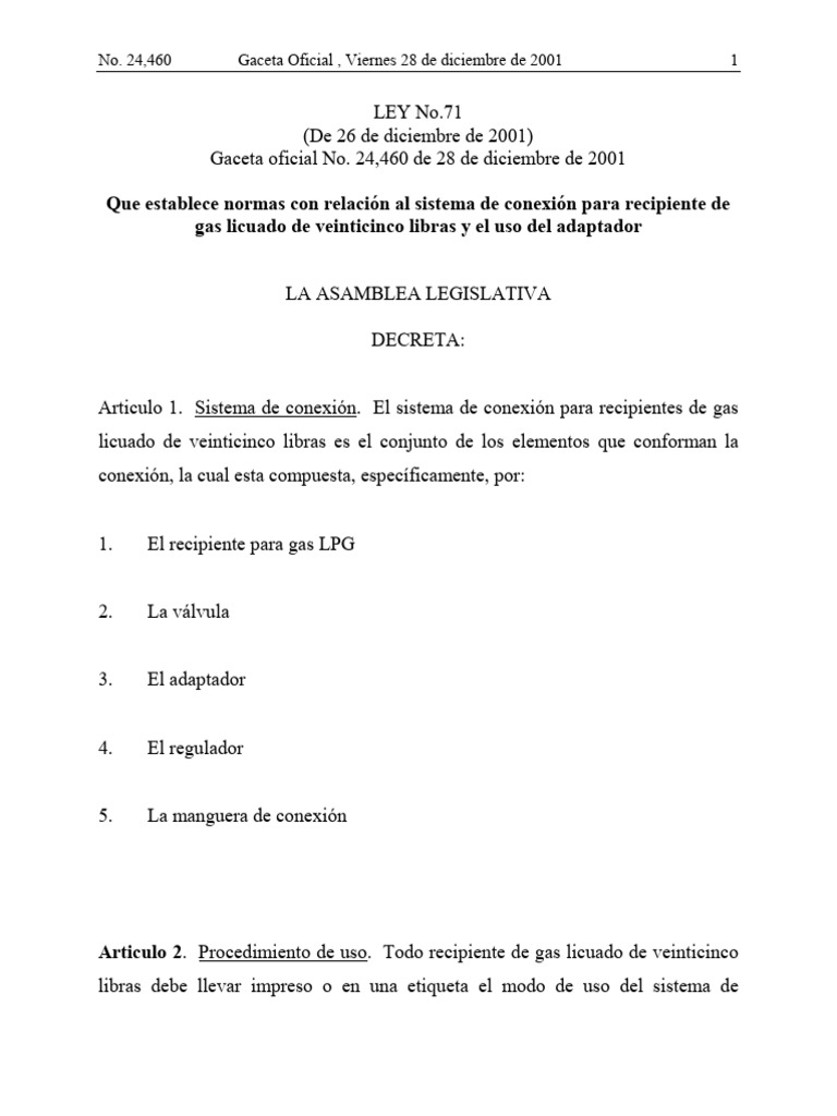Ley 71 de 26 de Diciembre de 2001 | PDF | Gases | Panamá