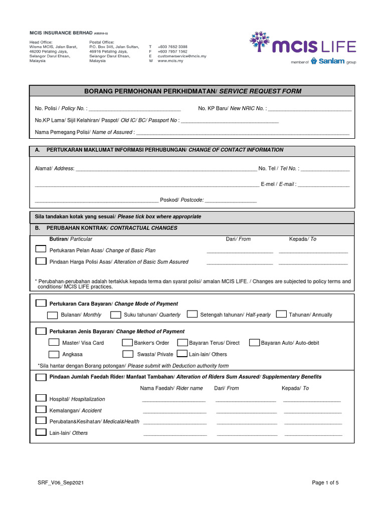 Service Request Form for Policy Changes | PDF | Islamic Banking And ...