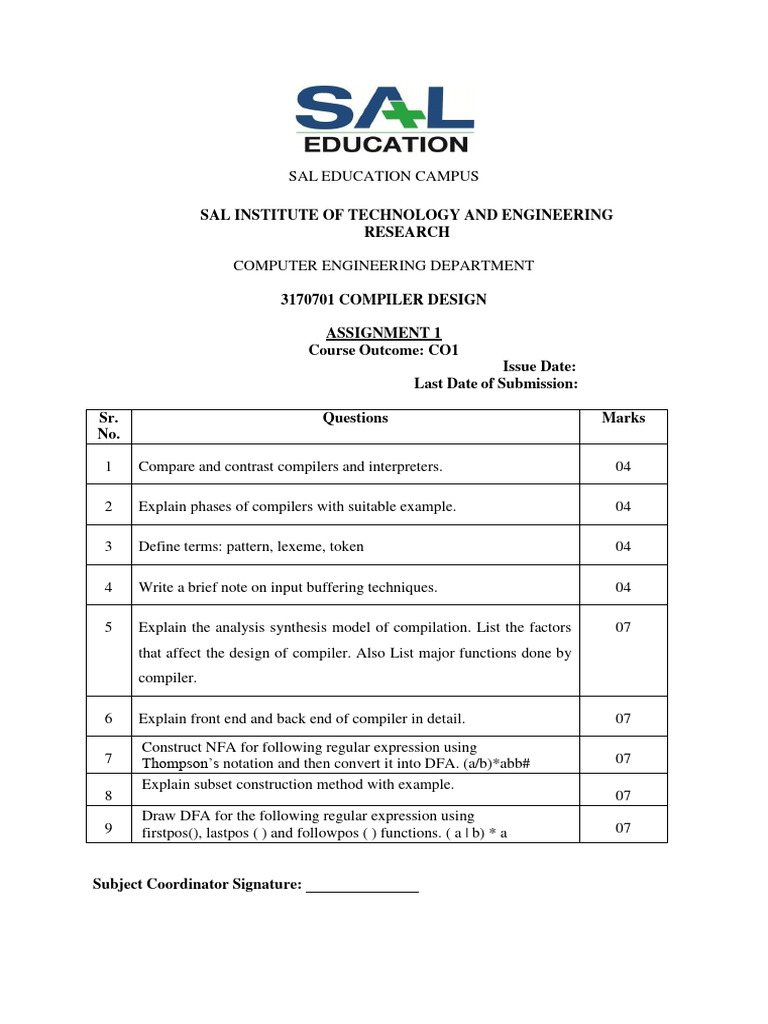 CD Assignments | PDF | Parsing | Compiler